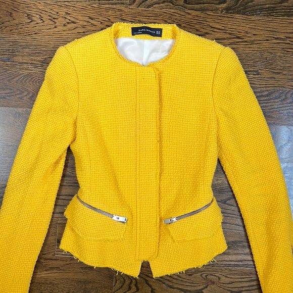 Zara | Jackets & Coats | Zara Yellow Tweed Jacket Size Xsmall | Poshmark